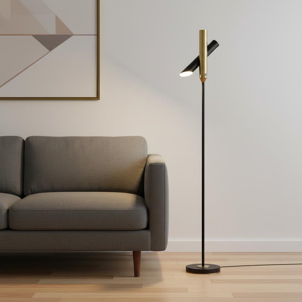 68" Black Metal LED Floor Lamp With Black Metal Cylinder Shade – United ...