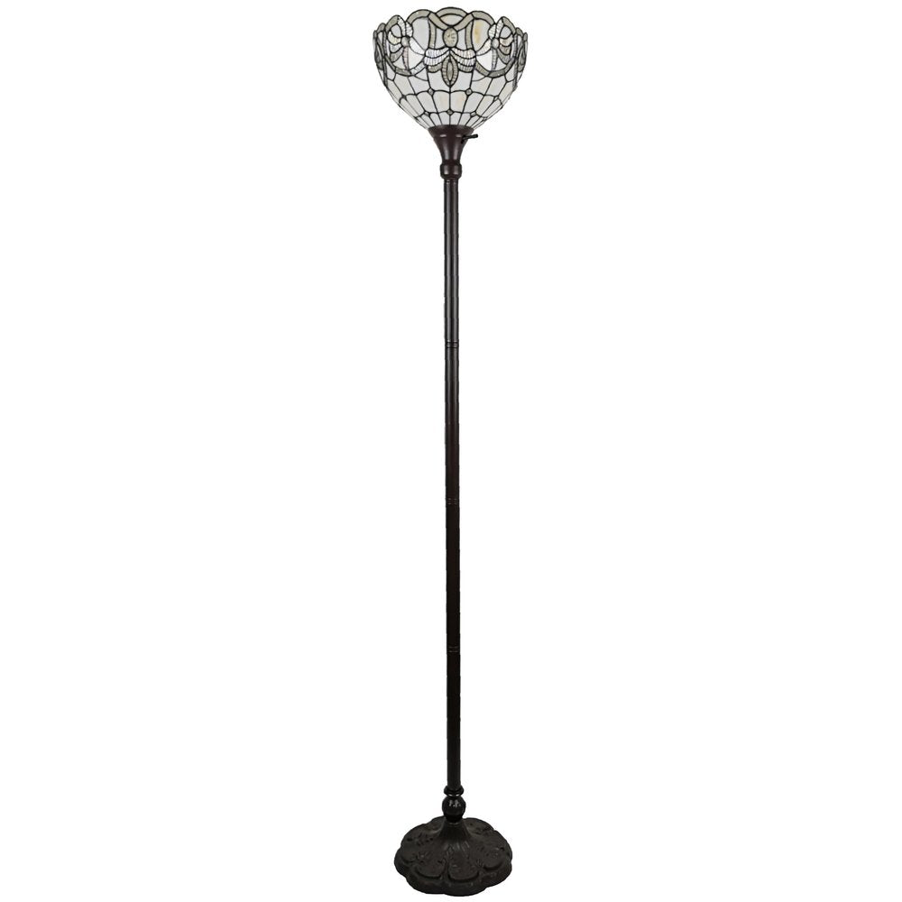 72" Brown And White Torchiere Floor Lamp With White Flowers Glass Dome ...