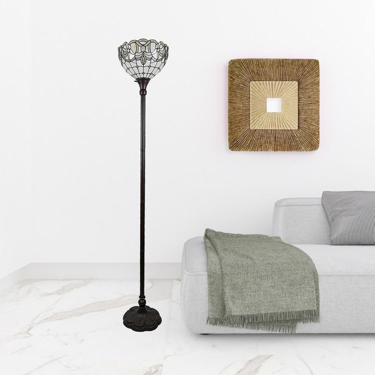 72" Brown And White Torchiere Floor Lamp With White Flowers Glass Dome ...
