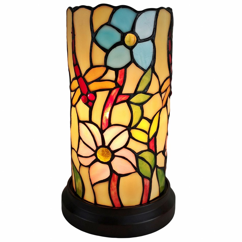 10" Red and Beige Dragonfly Stained Glass Accent Lamp – United ...