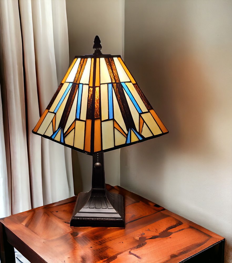 15" Dark Brown Metal Candlestick Table Lamp With Orange and Ivory Empi ...